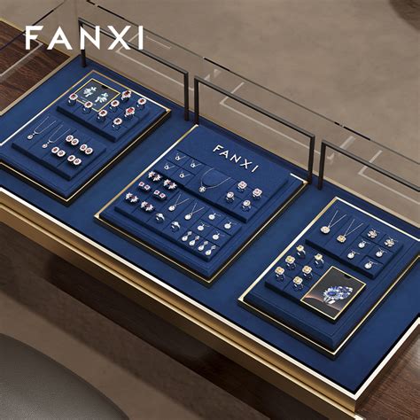 Fanxi Wholesale Blue Microfiber Metal Jewelry Ring Display