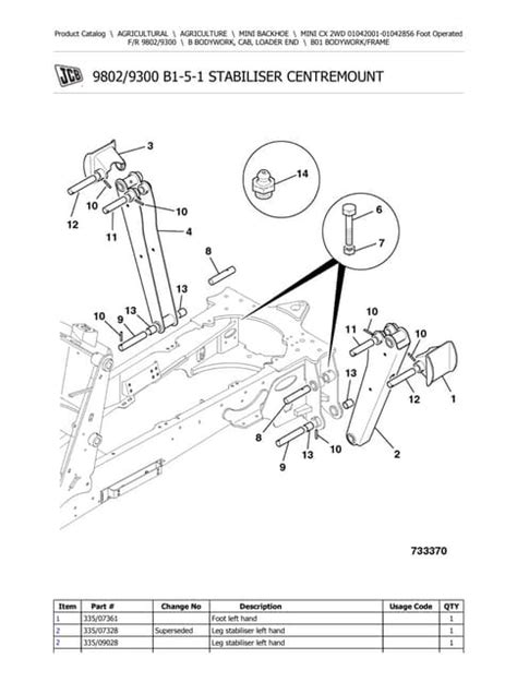 Jcb Mini Cx 2wd Mini Backhoe Parts Catalogue Manual Serial Number 01042001 01042856 Pdf