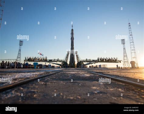 The Soyuz Booster Rocket And Ms 11 Spacecraft Is Seen On The Launch Pad