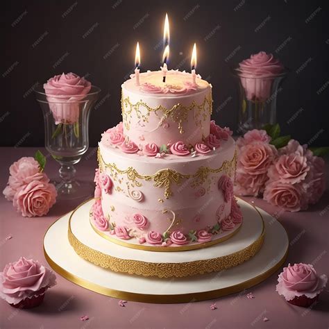 Premium Photo Beautiful Happy Birthday Cake With Colored Candles And