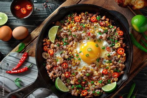 Authentic Sisig Portion Served With Egg Lime And Chili Pepper Tasty
