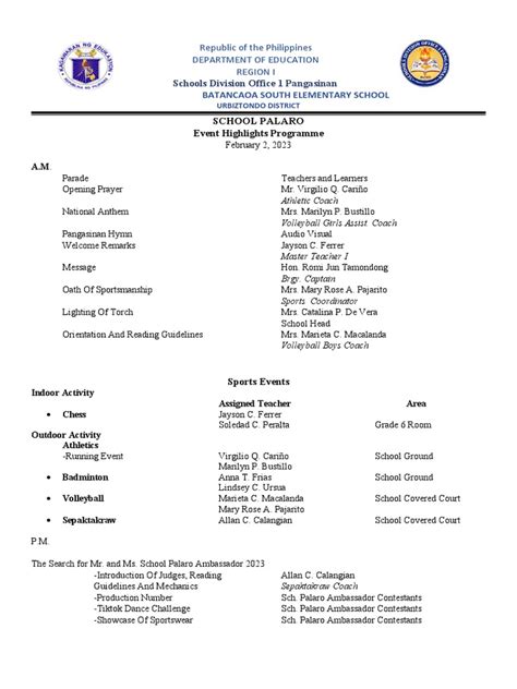 Highlights And Events School Palaro 2023 Pdf Leisure Entertainment