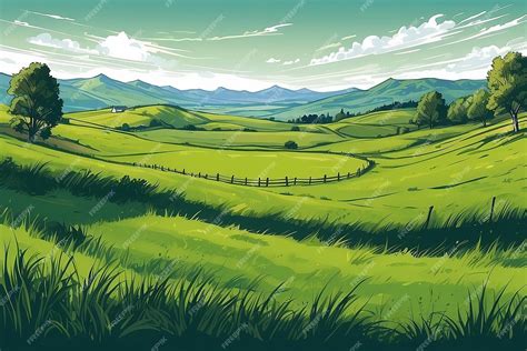 Premium Photo Vector Sketch Green Grass Field On Small Hills Meadow Alkali Lye Grassland