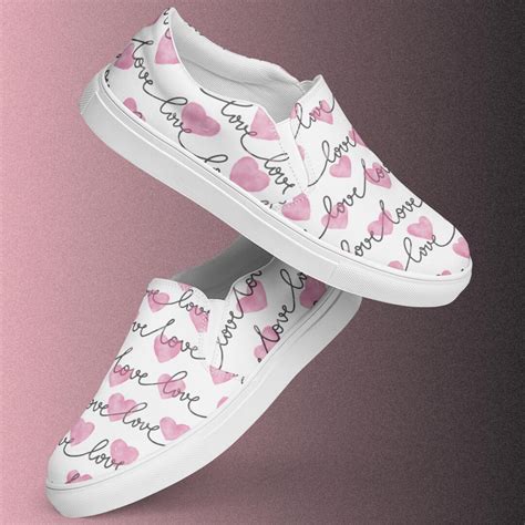 Love Letters Slip On Shoes Womens Love Print Canvas Shoes Heart