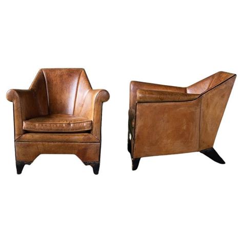 Pair Of Bart Van Bekhoven Brown Leather Finback Chairs For Sale At 1stdibs