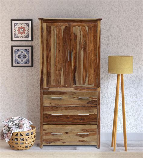 Walken Solid Wood 2 Door Wardrobe In Rustic Teak Finish Shagun Arts