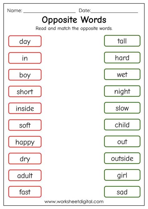 Matching Opposite Words Learn Opposites With This Easy To Use Workshe