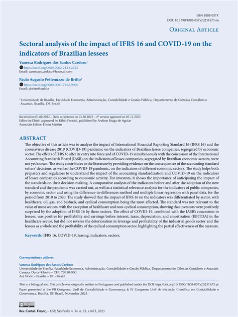 Pdf Sectoral Analysis Of The Impact Of Ifrs 16 And Covid 19 On The
