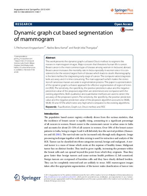 Pdf Dynamic Graph Cut Based Segmentation Of Mammogram