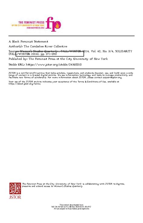 A Black Feminist Statement By The Combahee River Collective Wsq 42