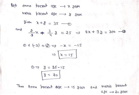 [solved] the sum of the ages of anna and maria is 35 when anna was two course hero