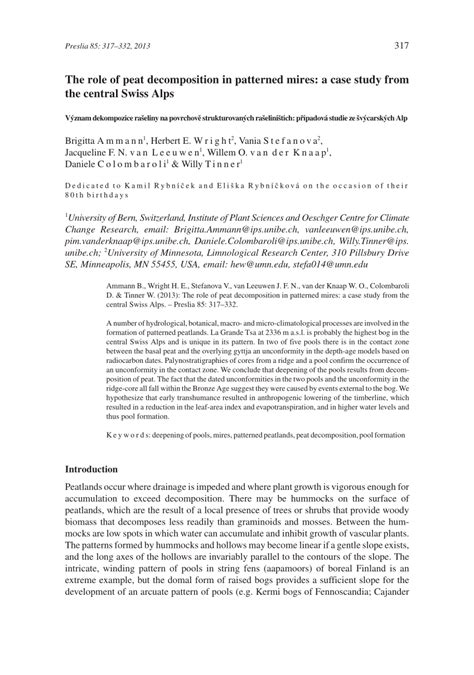 Pdf The Role Of Peat Decomposition In Patterned Mires A Case Study