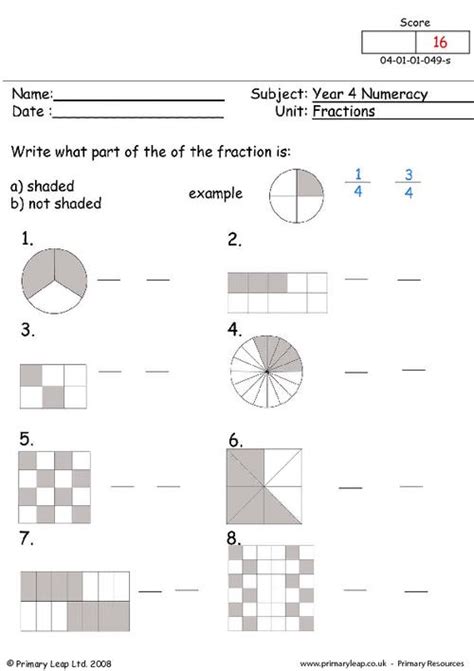 Numeracy Visible Fractions Worksheet Uk