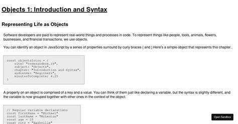Objects 1 Introduction And Syntax Codesandbox