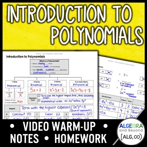 Introduction To Polynomials Lesson Warm Up Guided Notes Homework