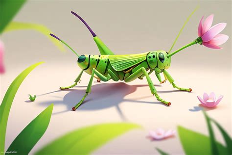 3d Spring Illustration Grasshopper Premium Ai Generated Image