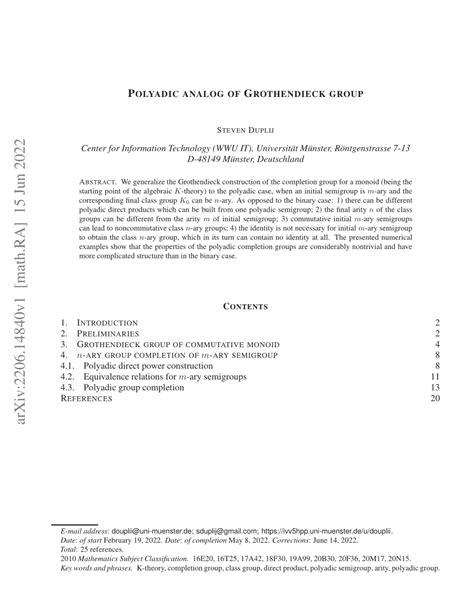 Pdf Polyadic Analog Of Grothendieck Group