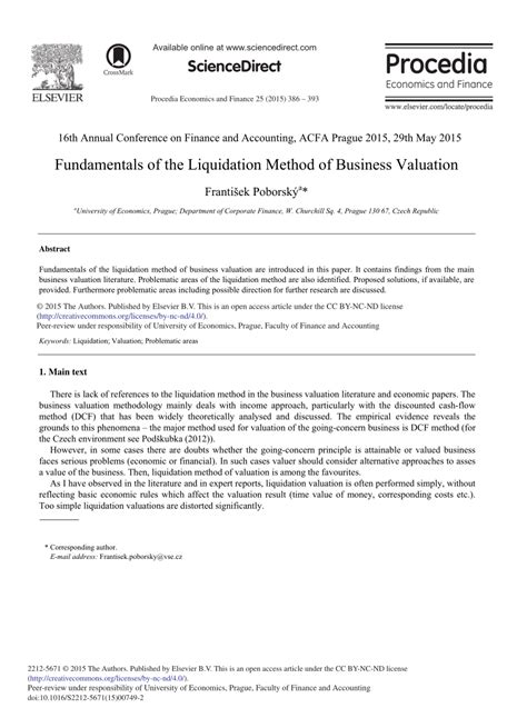Pdf Fundamentals Of The Liquidation Method Of Business Valuation