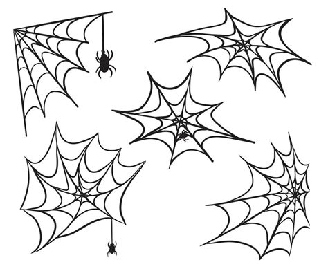 Spider Web With Spiders Clipartblack And White Hand Drawn Illustration