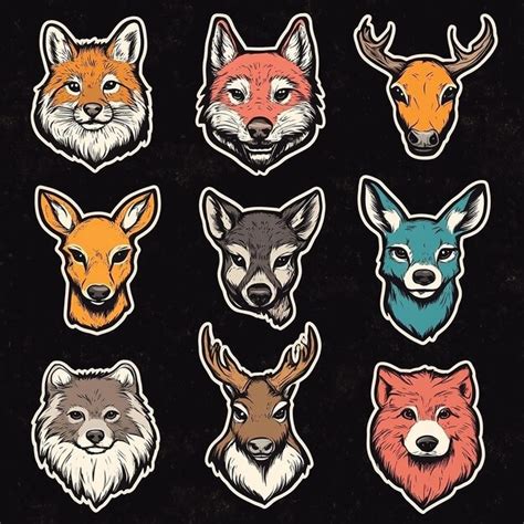 Retro Sticker Design With Cool And Trendy Animal Emblems With Premium