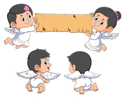 Premium Vector The Group Of Cupid Is Showing Something And Posing Cutely