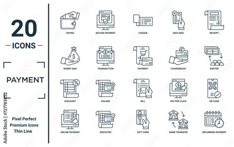 Payment Linear Icon Set Includes Thin Line Paying Money Bag Discount