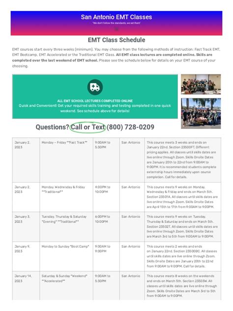 Class Schedule San Antonio Emt Classes Pdf Emergency Medical