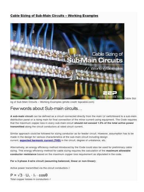 Cable Sizing Of Sub Main Circuits Working Examples Pdf Alternating
