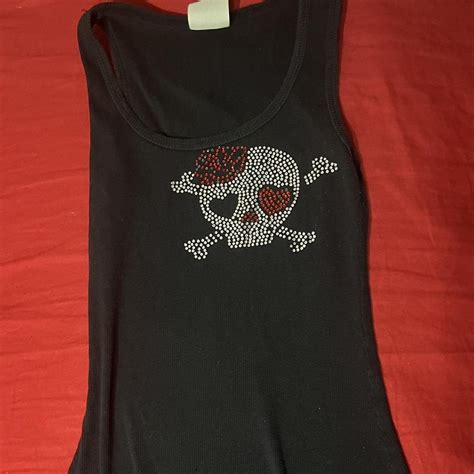 Small Black Rinestone Skull Tank Top Y2k Mallgoth Depop