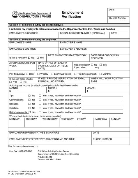 Dcyf Form 14 252 Download Fillable Pdf Or Fill Online Employment
