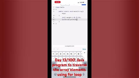 13 java program to traverse the array elements using for loop shorts javaprogramming youtube