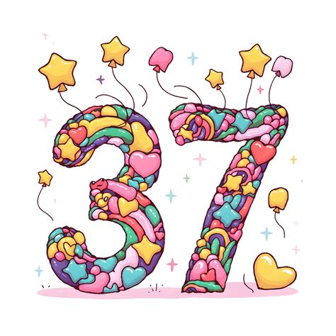 Ilustración Vectorial Del Dígito Numérico 37 Tipografía Del Número 37 Con Formas Lúdicas Y Globo