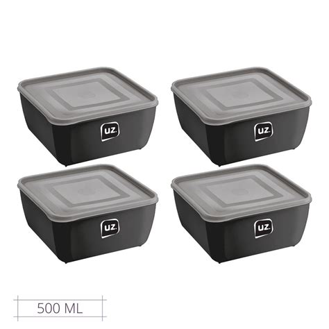 Kit 4 Pote Quadrado Plástico 500ml Premium Uz Cor Preto Shopee Brasil