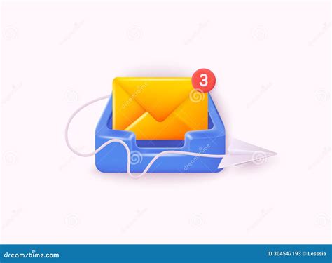 Inbox Icon With Envelope Render Email Box With Letters Paper Plane Stock Illustration