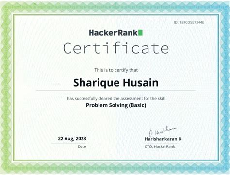 Sharique Husain On Linkedin I Have Completed Hackerrank Problem