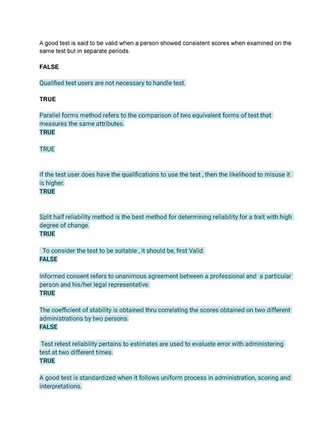 Psychological Assessment A Good Test Is Said To Be Valid When A