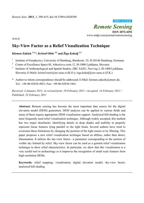 Pdf Sky View Factor As A Relief Visualization Technique