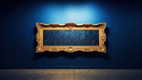Antique Art Fair Gallery Frame On A Royal Blue Wall At A Museum Or Auction House Stock