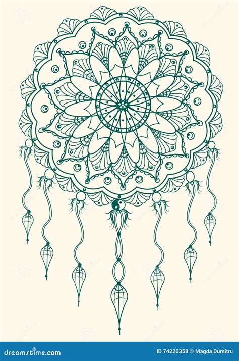 Dreamcatcher Mandala Pattern Ornament Bird Feathers And Sun Flowers