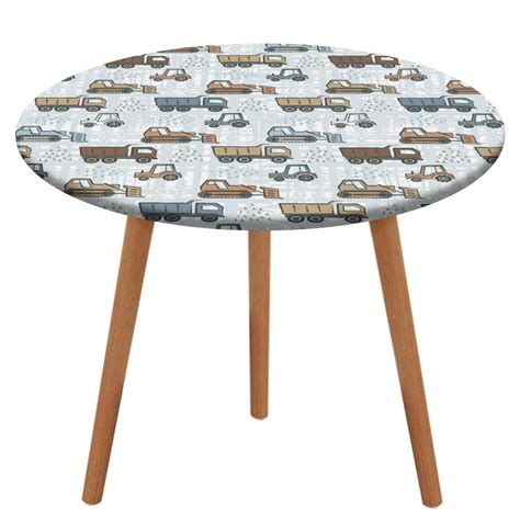 Cartoon Engineering Car Pattern Round Tablecloth Waterproof Elastic
