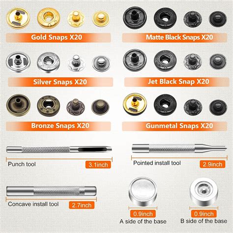 Alritz 120 Set 12 5mm Metal Button Snap Fasteners Kit With Tools 6