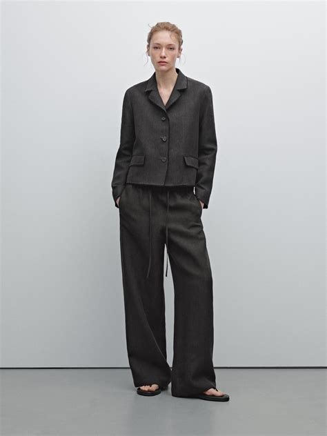 Cropped Blazer With Frayed Detail · Dark Grey · Dressy Massimo Dutti