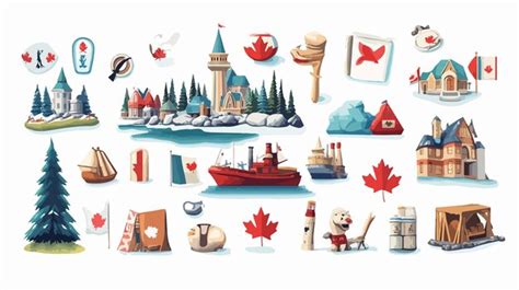 Traditional Cartoon Icons Representing Canadian Culture In Wide Angle