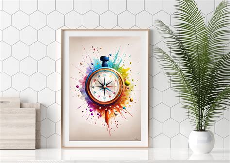 Watercolor Compass Art Print Vibrant Home Decor Digital Download Etsy