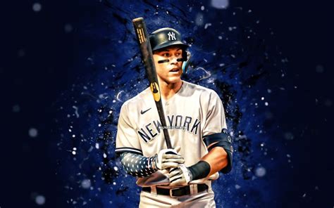 Download Aaron Judge 4k Blue Neon Lights New York Yankees Mlb