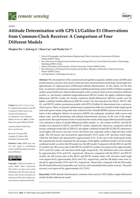 Pdf Attitude Determination With Gps L1galileo E1 Observations From Common Clock Receiver A