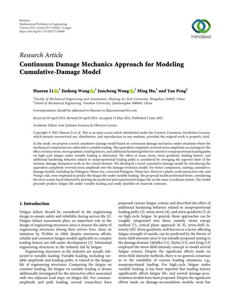 PDF Continuum Damage Mechanics Approach For Modeling Cumulative Damage Model