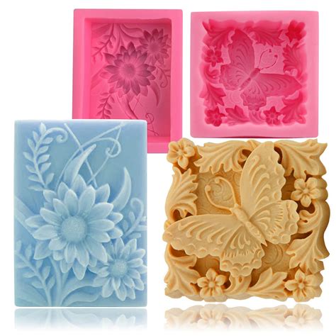 2 Pack Butterfly Flower Soap Molds For Soap Making 3d