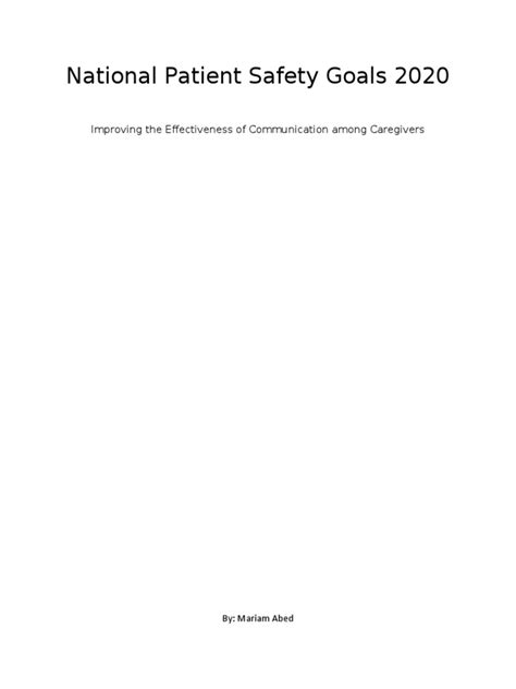 National Patient Safety Goals Pdf Patient Safety Caregiver