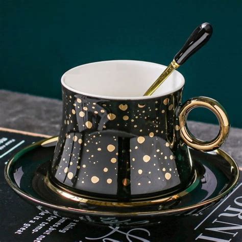 طقم فناجين وصحون من السيراميك مع ملعقة مكون من 3 قطع موضة وأكثر